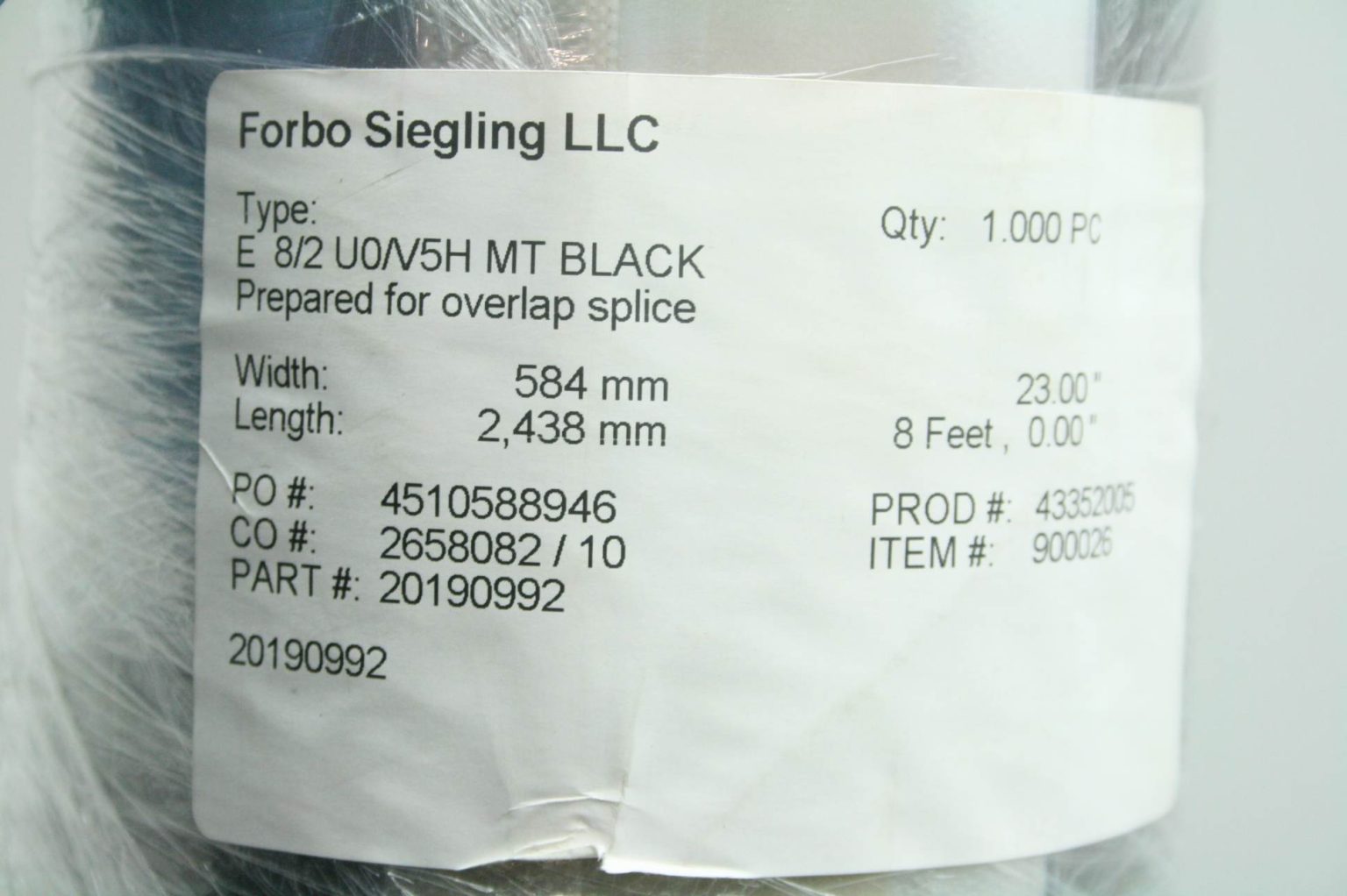 New Forbo Siegling E 8/2 U0/V5H MT Black Conveyor Belt w/ Splice Kit 23 ...