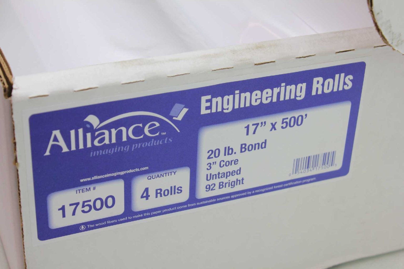 4 Alliance 20lb Bond Engineering Paper Rolls 17" x 500' Paper / 3" Core ...