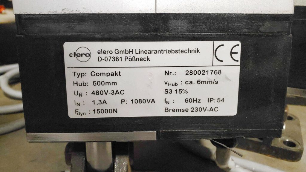 Elero Compakt Electric Cylinder 280021768 500mm Stroke 15000N Thrust ...