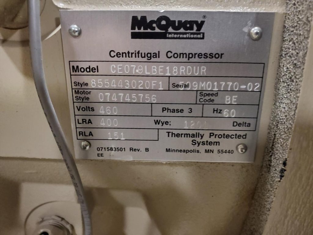 McQuay CE-079 Centrifugal Hermetic Chiller Compressor 180 HP ...